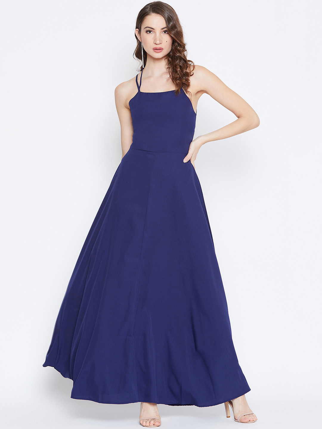 Buy Berrylush Women Solid Navy Blue Maxi Dress - Dresses for Women ...
