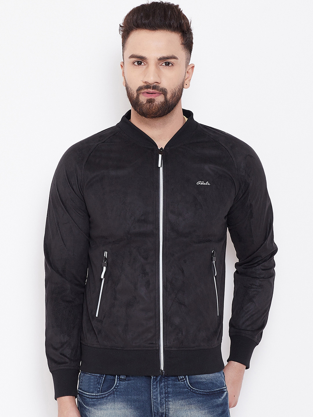 Buy Adobe Men Black Solid Bomber Suede Jacket - Jackets for Men ...