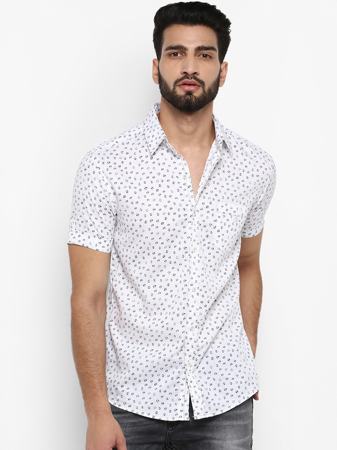 Buy Mufti Men White Slim Fit Printed Casual Shirt - Shirts for Men ...