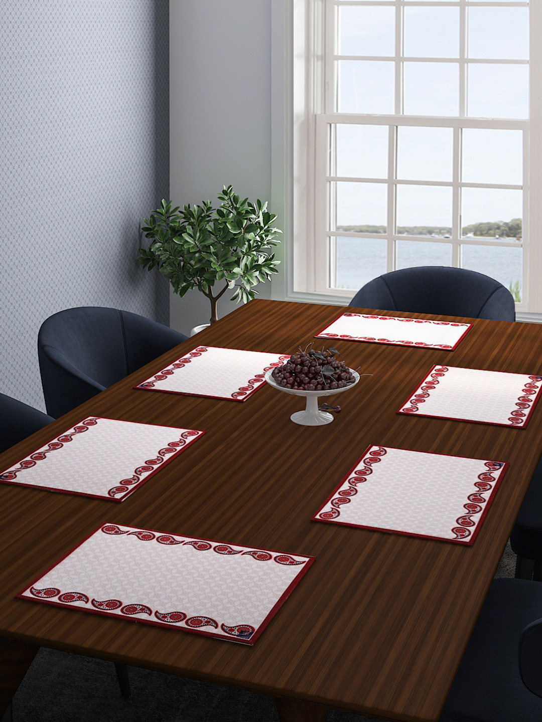 Buy ROMEE Set Of 6 Printed Cream And Red Table Mats - Table Placemats ...