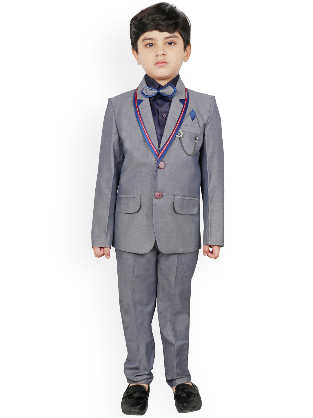 Buy SG YUVRAJ Boys Silver Toned & Navy Blue Solid Single Breasted Suit - Suits for Boys 10748732 ...