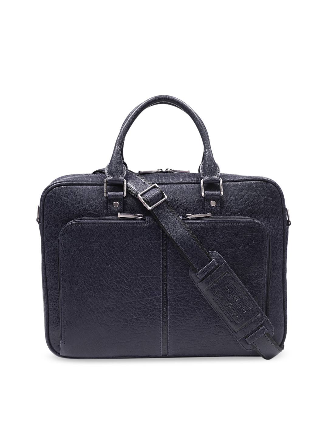 Buy Da Milano Unisex Blue Solid Leather Laptop Bag - Laptop Bag for ...