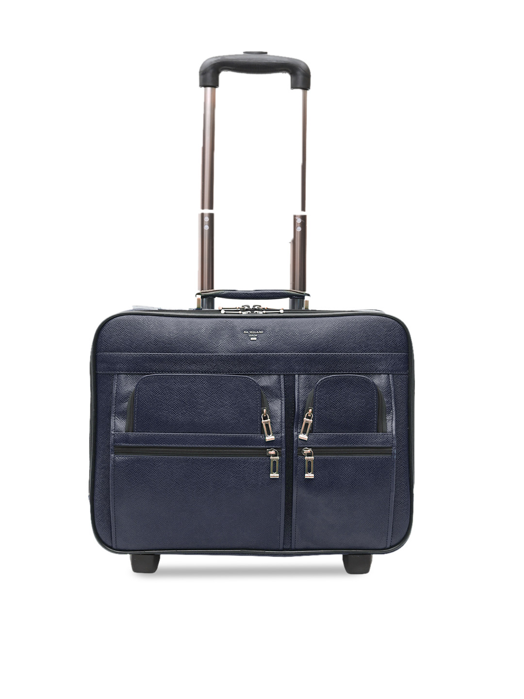 Buy Da Milano Unisex Navy Blue Solid Leather Overnighter Trolley Bag ...