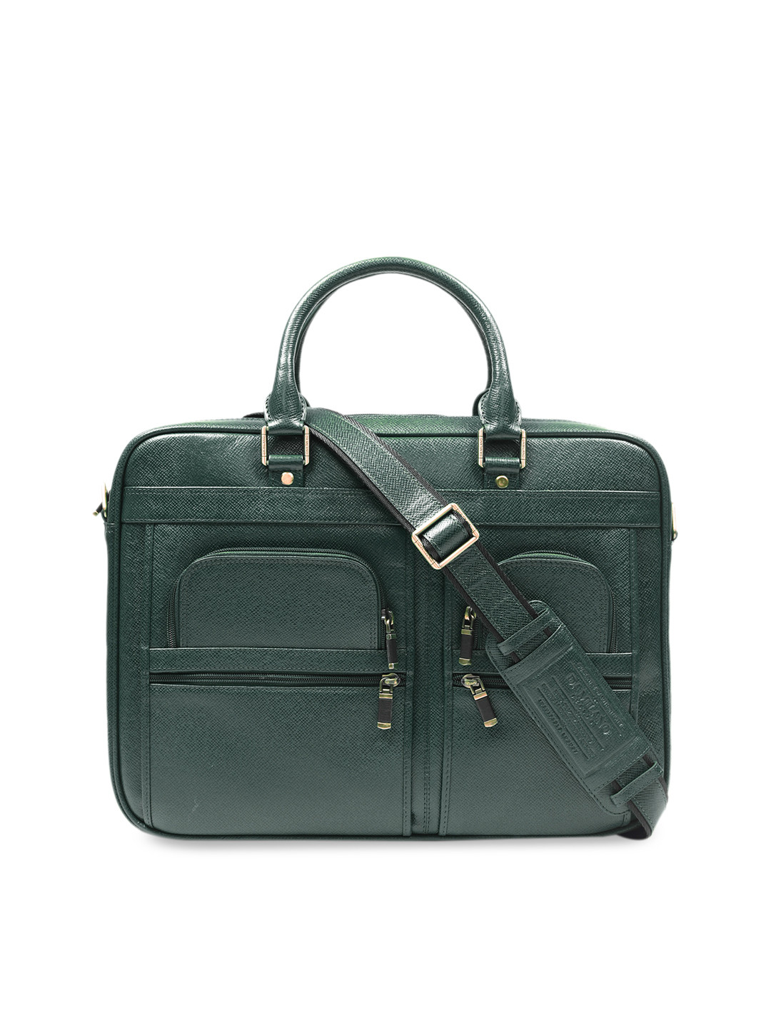 Buy Da Milano Unisex Green & Green Solid Leather Laptop Bag - Laptop ...