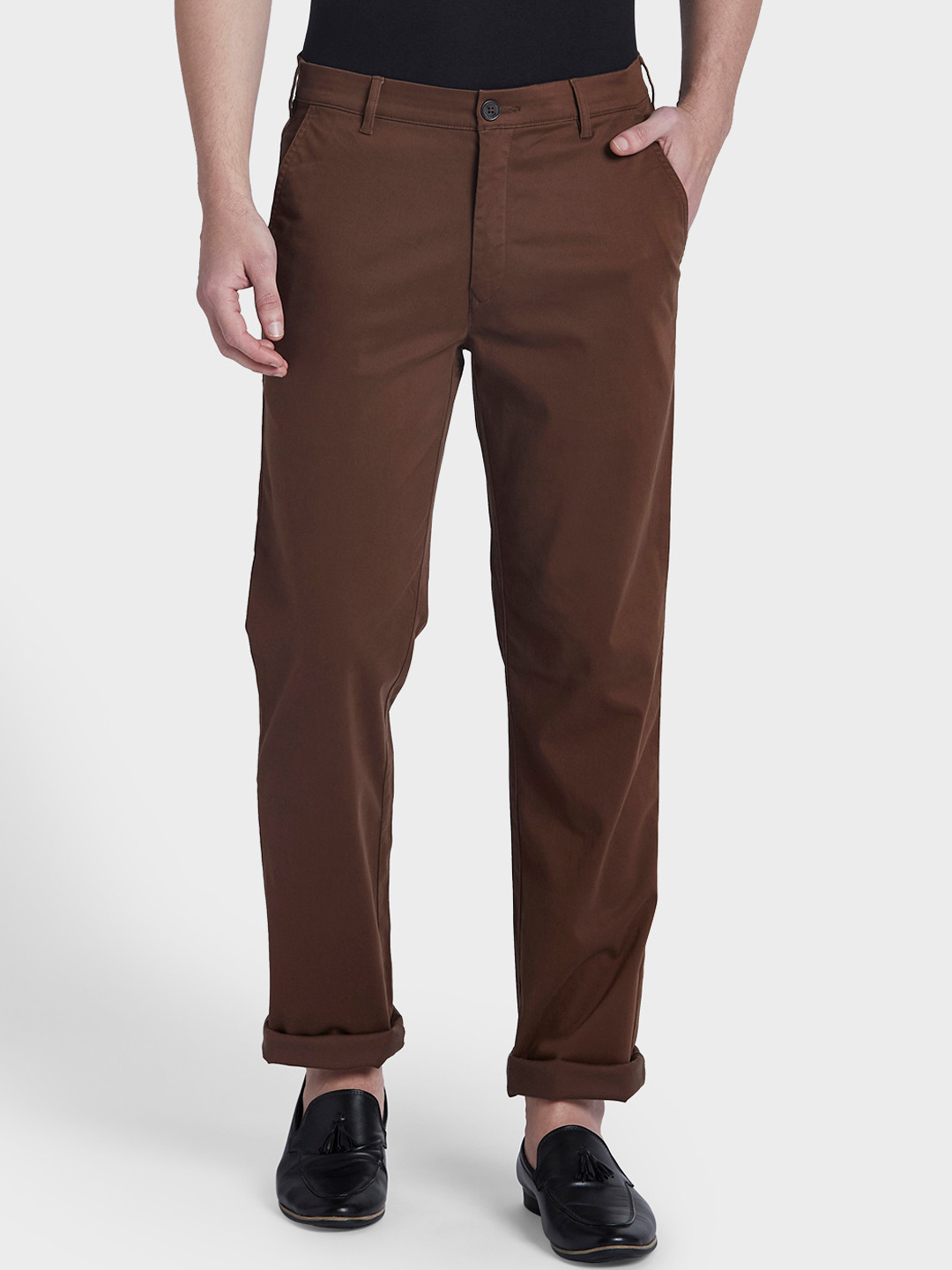 Buy ColorPlus Men Brown Regular Fit Solid Regular Trousers - Trousers ...