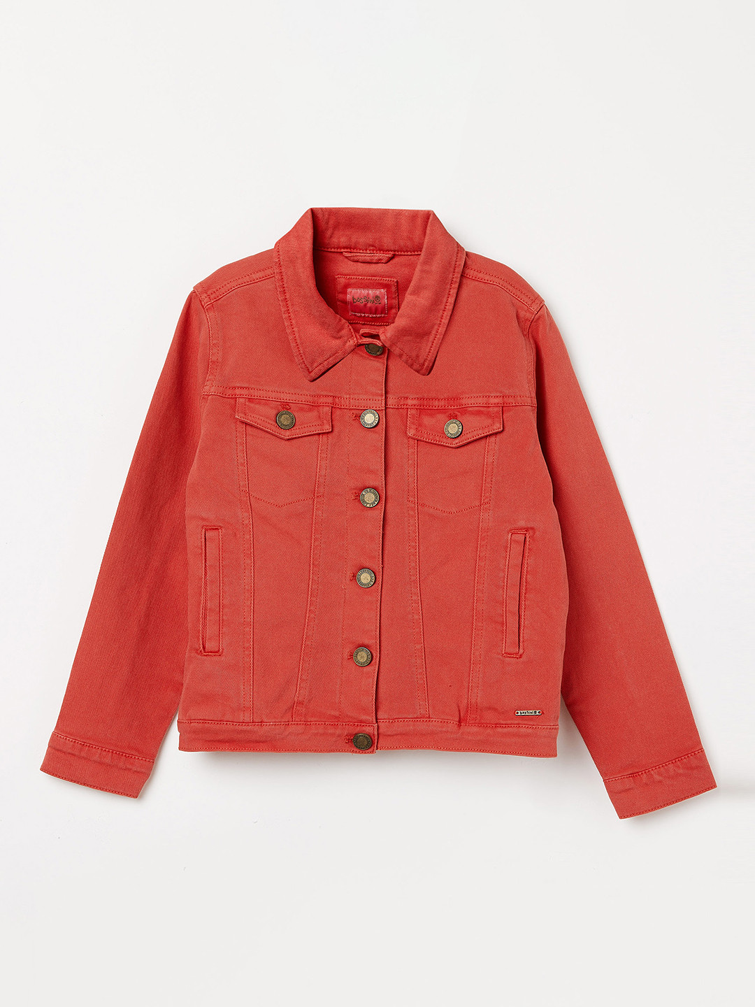 Buy Bossini Girls Red Solid Denim Jacket - Jackets for Girls 10606980 ...