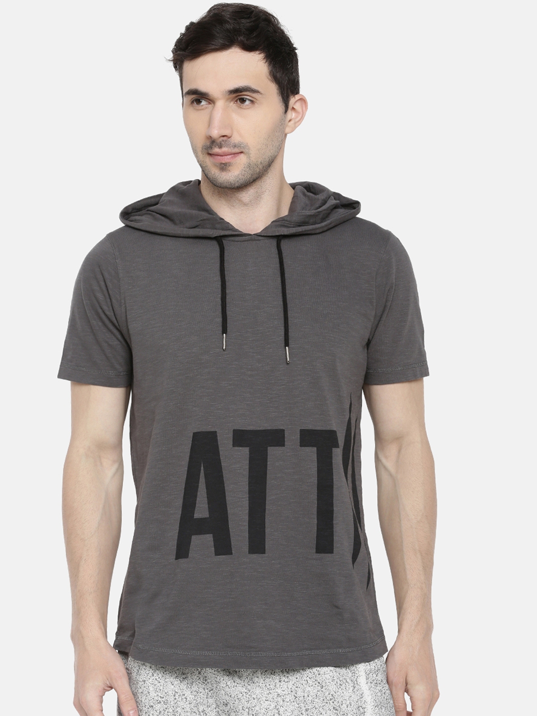 Buy Attiitude Men Grey Printed Hood Slim Fit T Shirt Tshirts For Men 11306296 Myntra