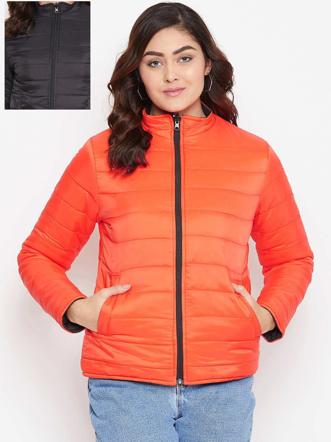 Buy Okane Women Orange Solid Reversible Puffer Jacket - Jackets for ...