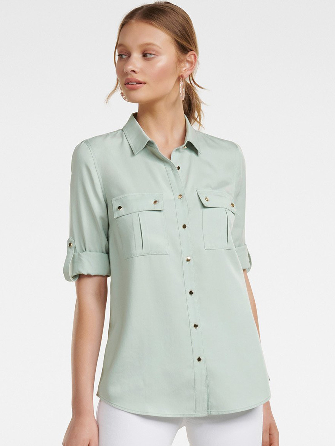 Buy Forever New Women Green Regular Fit Solid Formal Shirt - Shirts for ...