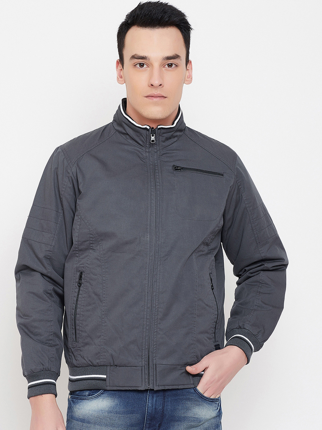 Buy Duke Men Grey Solid Bomber Jacket - Jackets for Men 11353686 | Myntra