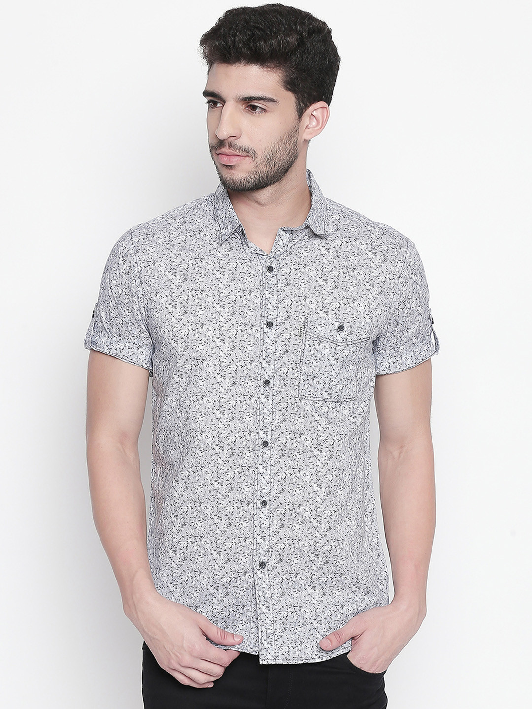 Buy Mufti Men Grey & Black Slim Fit Printed Casual Shirt - Shirts for ...
