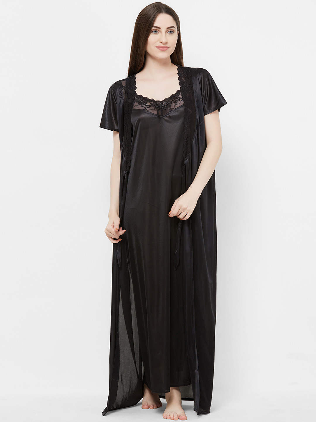 Buy FashionRack Women Black Solid Nightdress - Nightdress for Women ...