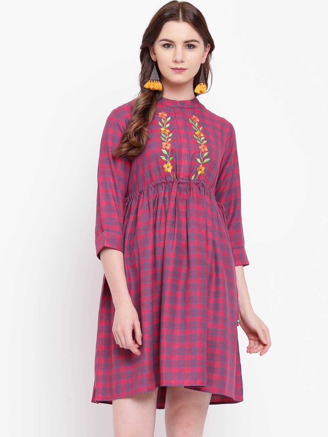 Buy Shakumbhari Women Pink Checked Fit And Flare Dress - Dresses for ...