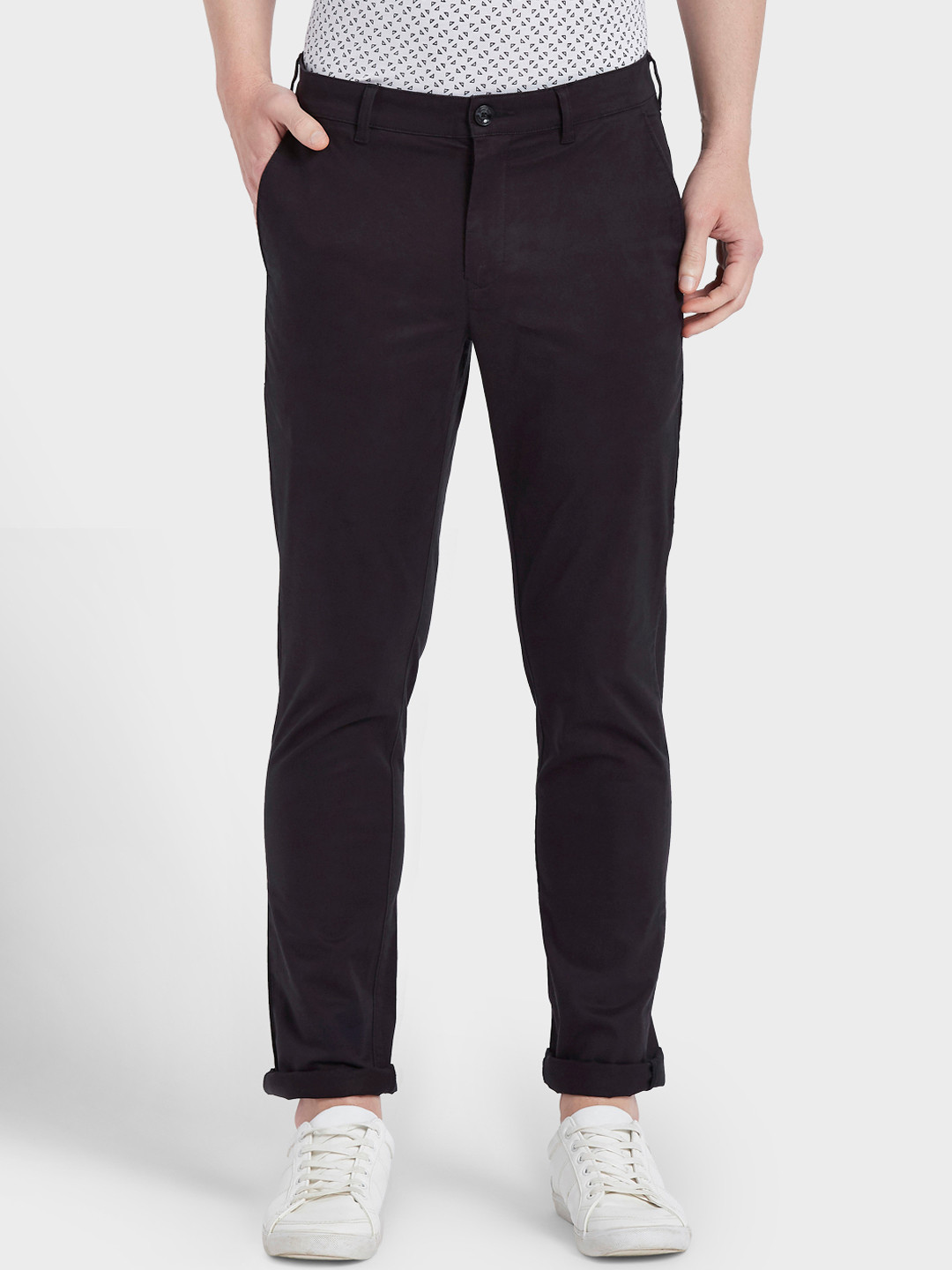 Buy ColorPlus Men Black Regular Fit Solid Regular Trousers - Trousers ...
