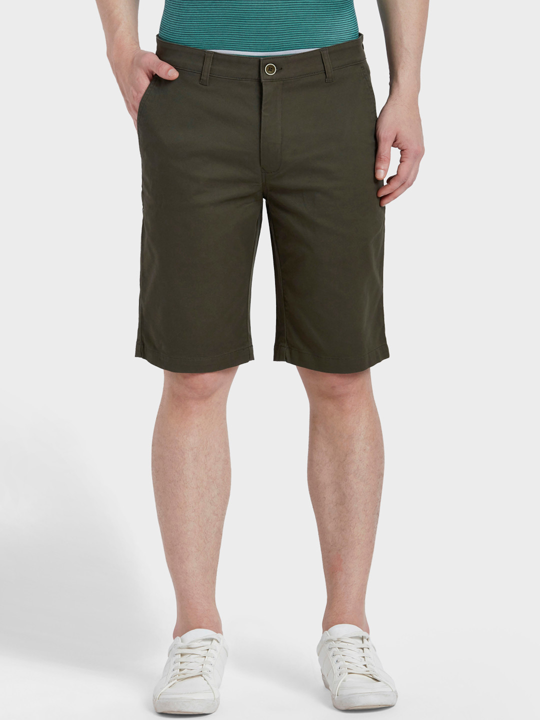 Buy ColorPlus Men Olive Green Solid Regular Fit Regular Shorts - Shorts ...