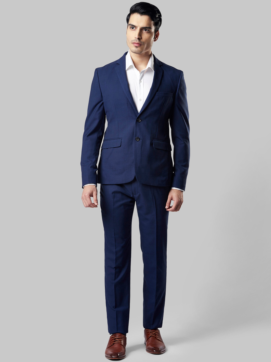 Buy Raymond Men Blue Solid Slim Fit Single Breasted Formal Suit - Suits ...
