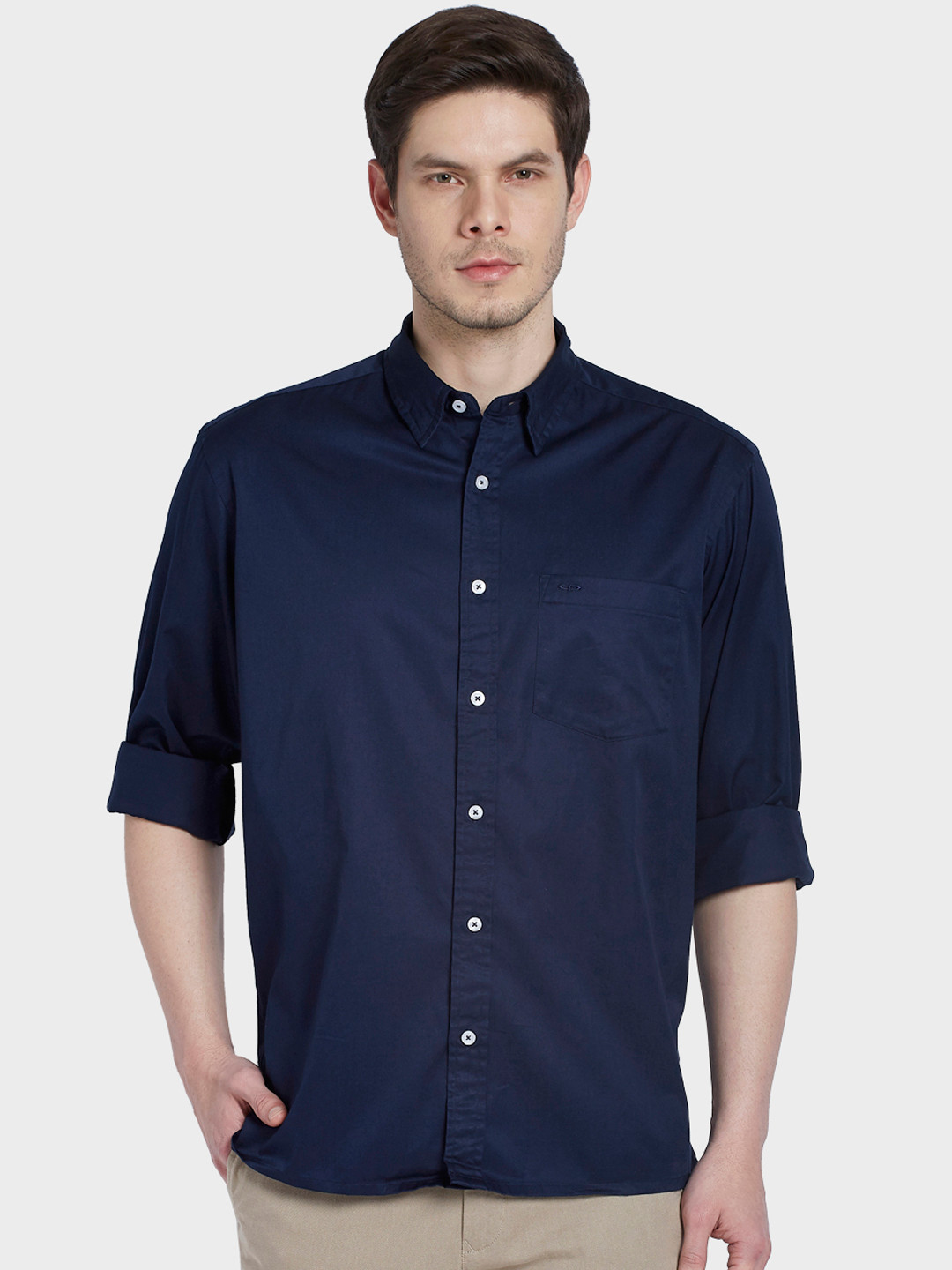 Buy ColorPlus Men Blue Regular Fit Solid Casual Shirt - Shirts for Men ...