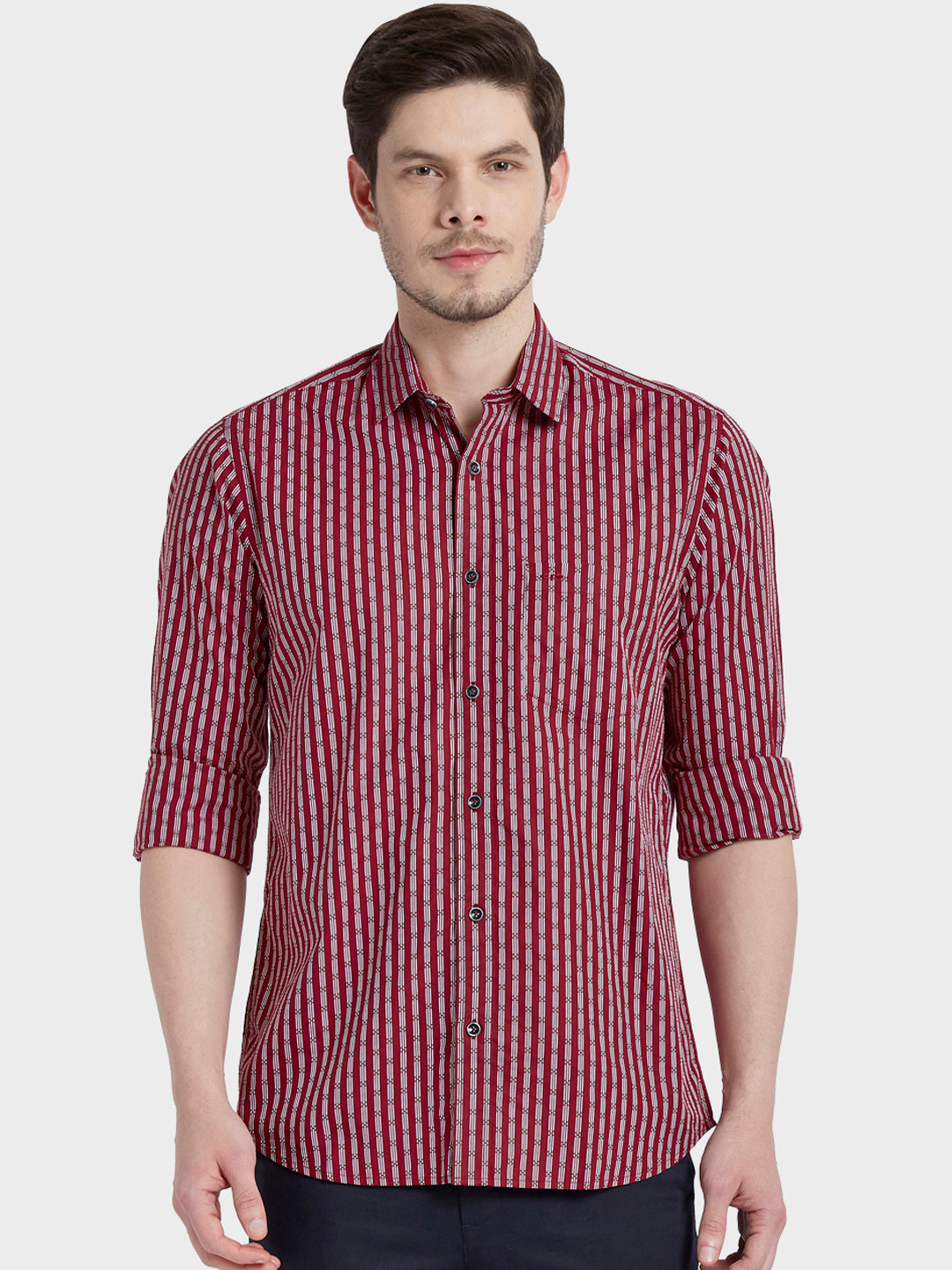 Buy ColorPlus Men Red Tailored Fit Striped Casual Shirt - Shirts for ...