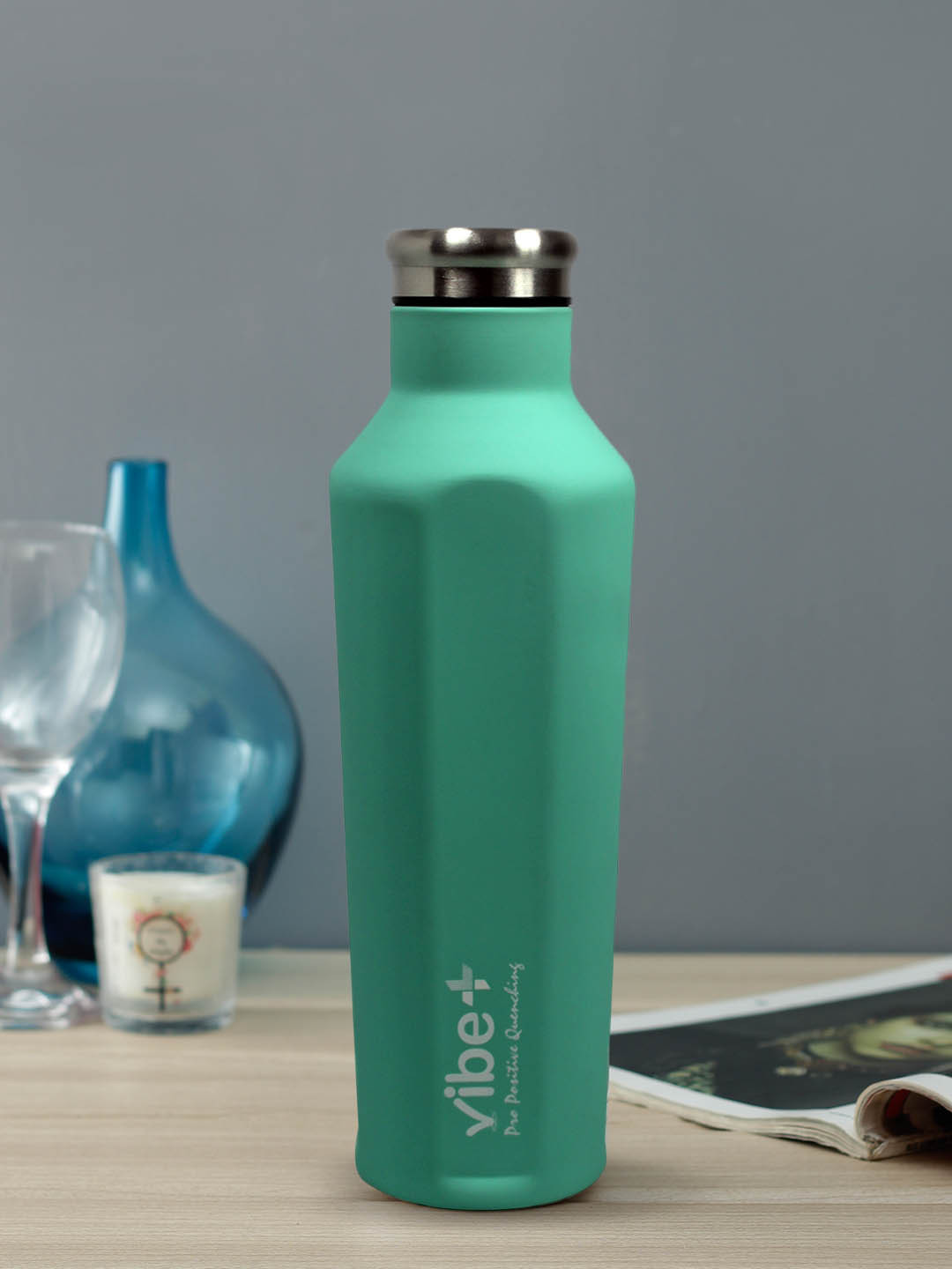Buy Vibe Plus Unisex Turquoise Blue Double Wall Stainless Steel Water ...