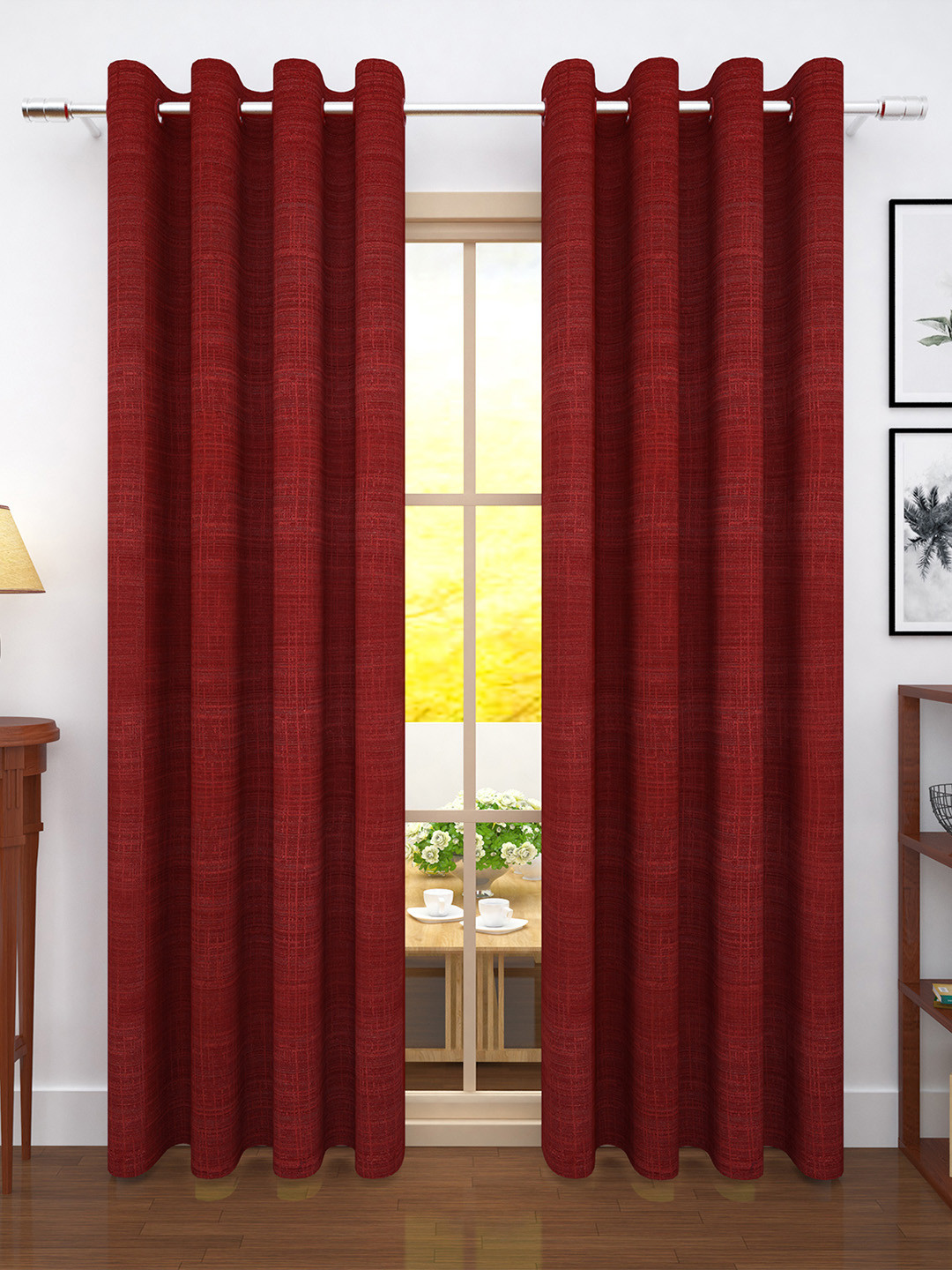 Buy Story@home Maroon Set Of 2 Solid 300GSM Jacquard Door Curtains ...