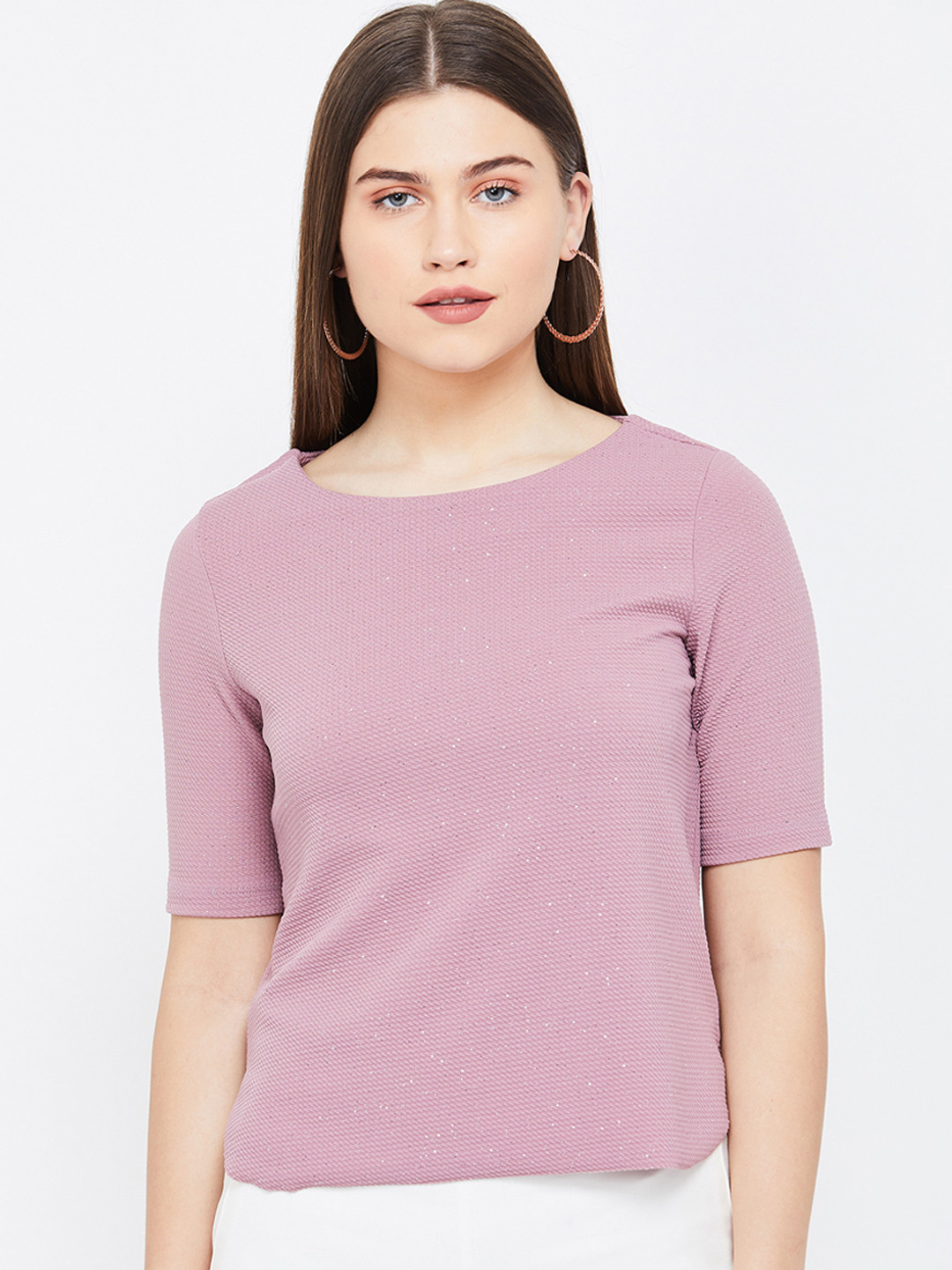 Buy CODE By Lifestyle Women Pink Self Design Top - Tops for Women ...