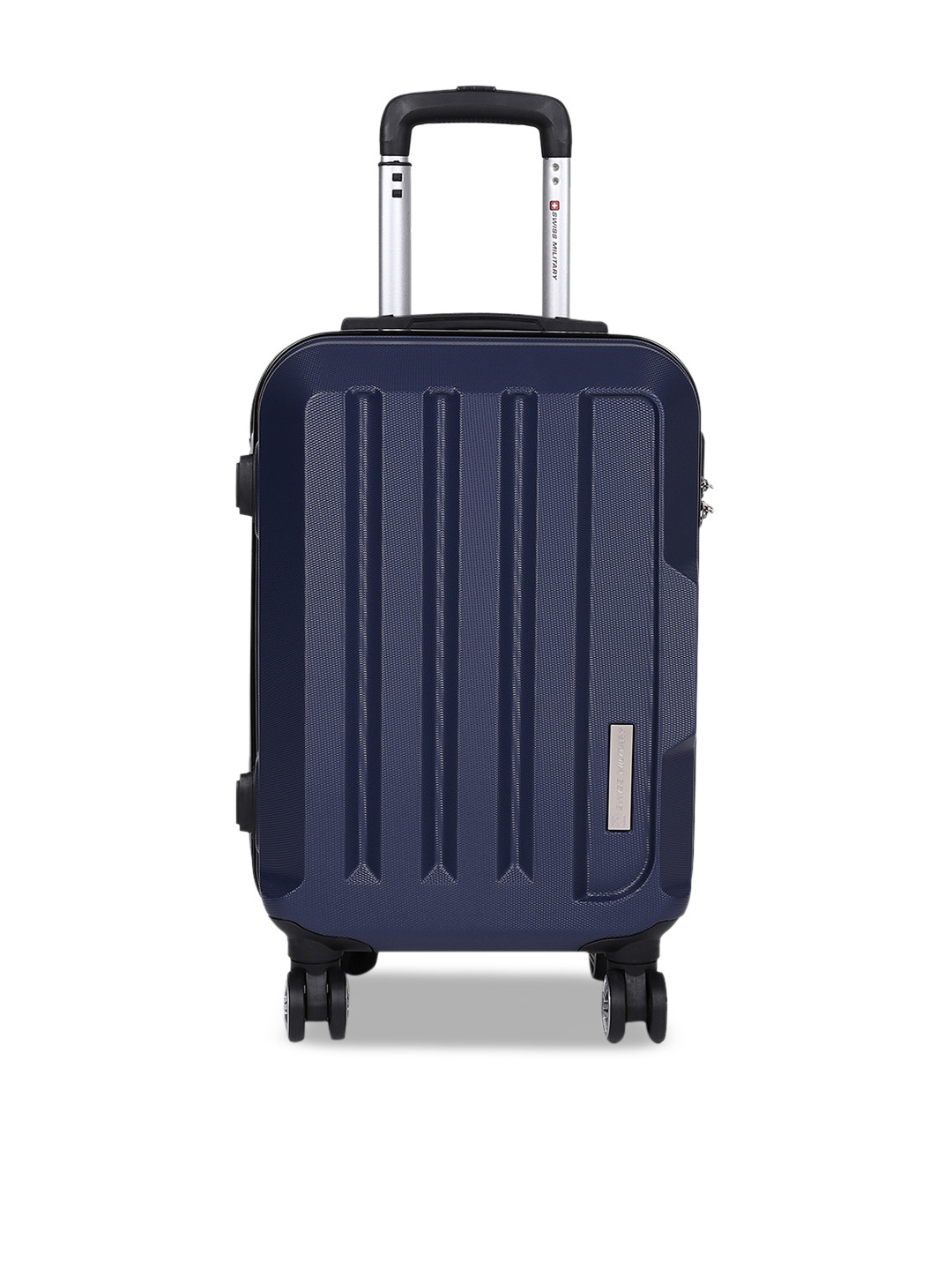 Buy SWISS MILITARY Navy Blue Textured Trolley Suitcase With USB ...