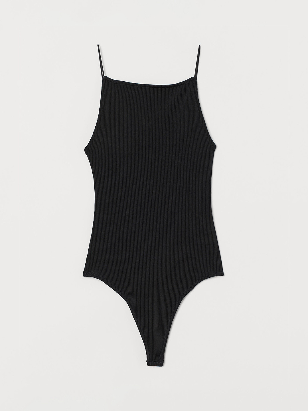 Buy H&M Women Black Solid Ribbed String Body - Bodysuit for Women ...