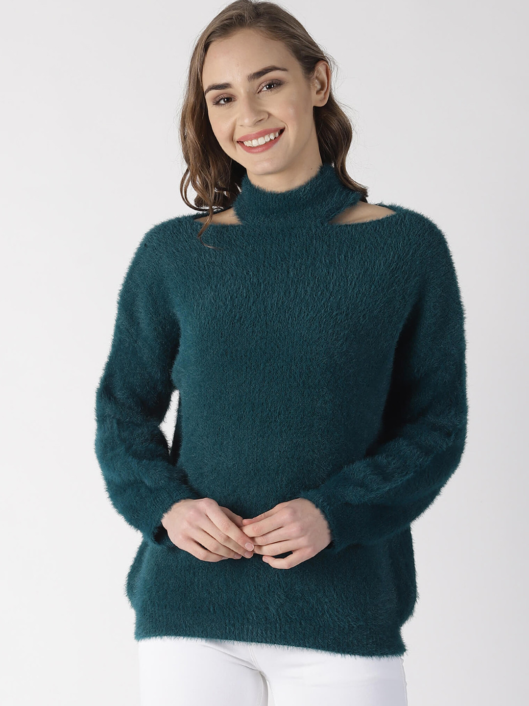 Buy Blue Saint Women Green Solid Pullover Sweater - Sweaters for Women ...