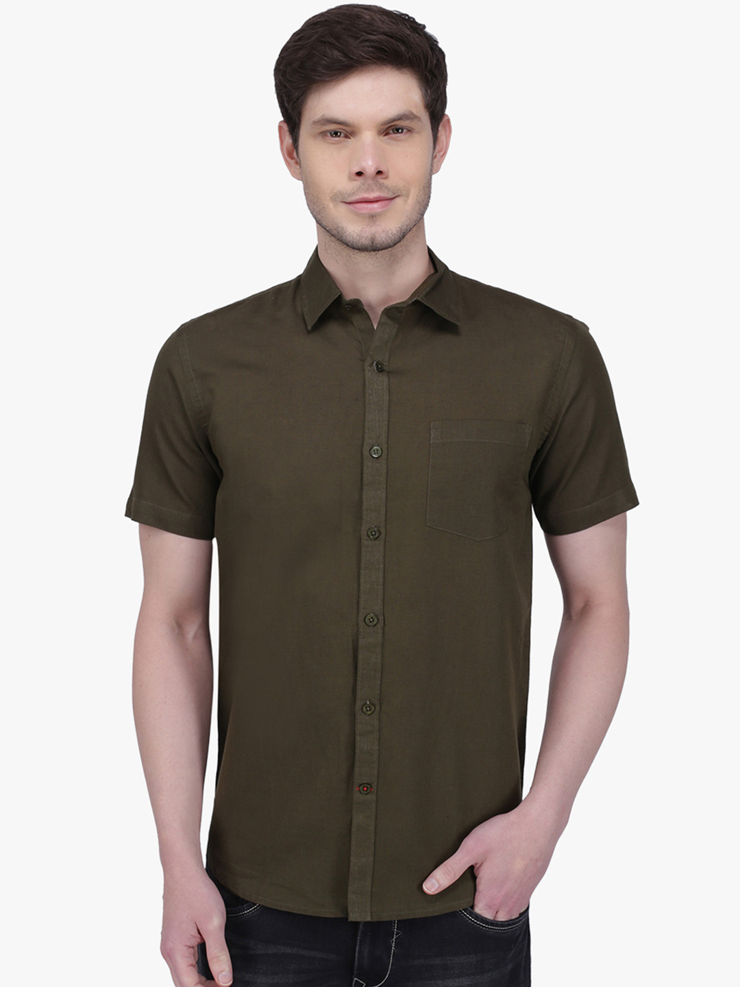 Buy Southbay Men Olive Green Tailored Fit Solid Formal Shirt - Shirts ...