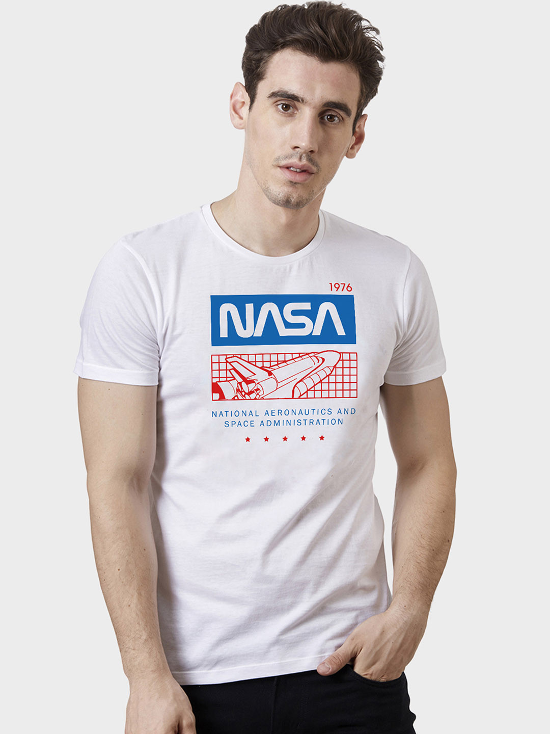 Buy Nasa By Free Authority White Men NASA Print Half Sleeve T Shirt ...