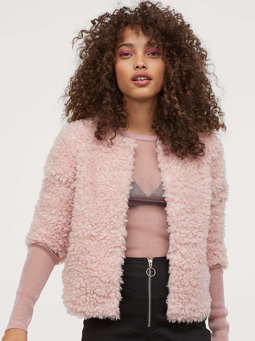 Buy H&M Women Pink Short Faux Fur Jacket - Jackets for Women 11426784 ...