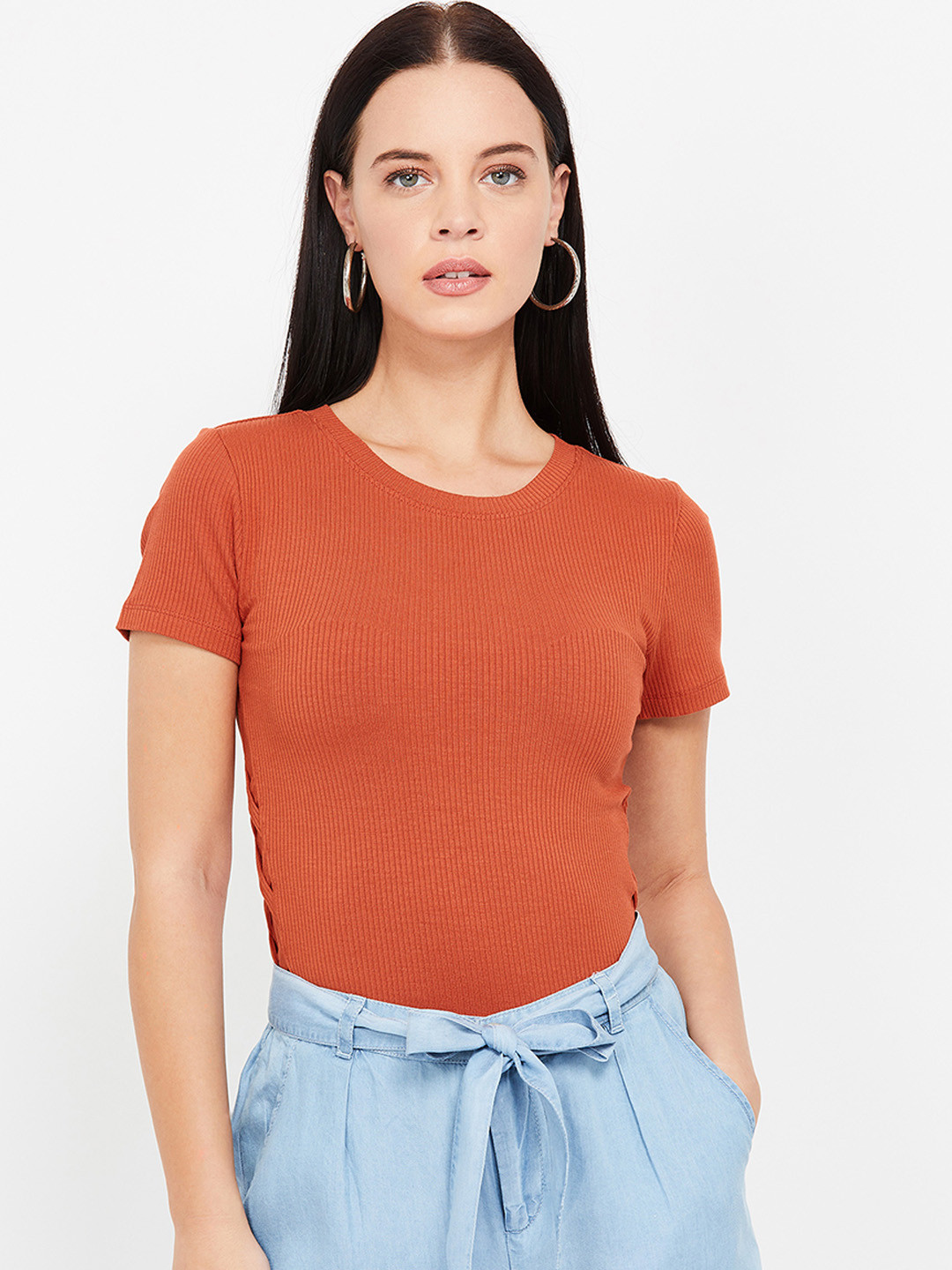 Buy Ginger By Lifestyle Women Orange Solid Top - Tops for Women ...