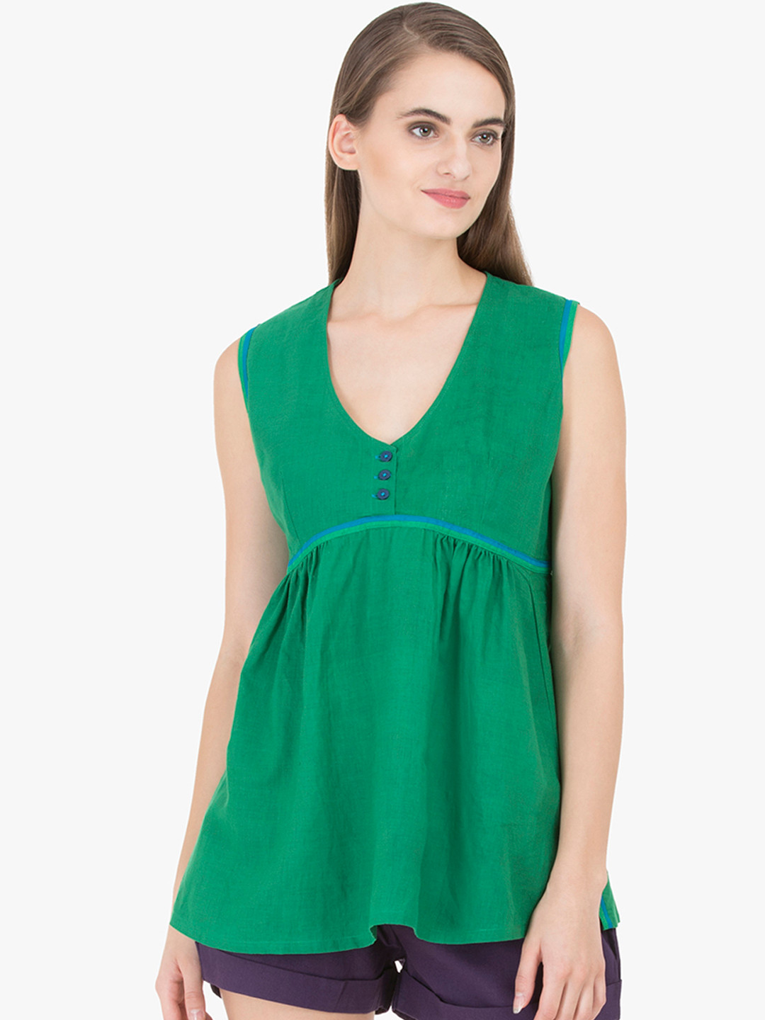 Buy GRASS By Gitika Goyal Women's Green & Blue Solid Tunic - Tunics for ...