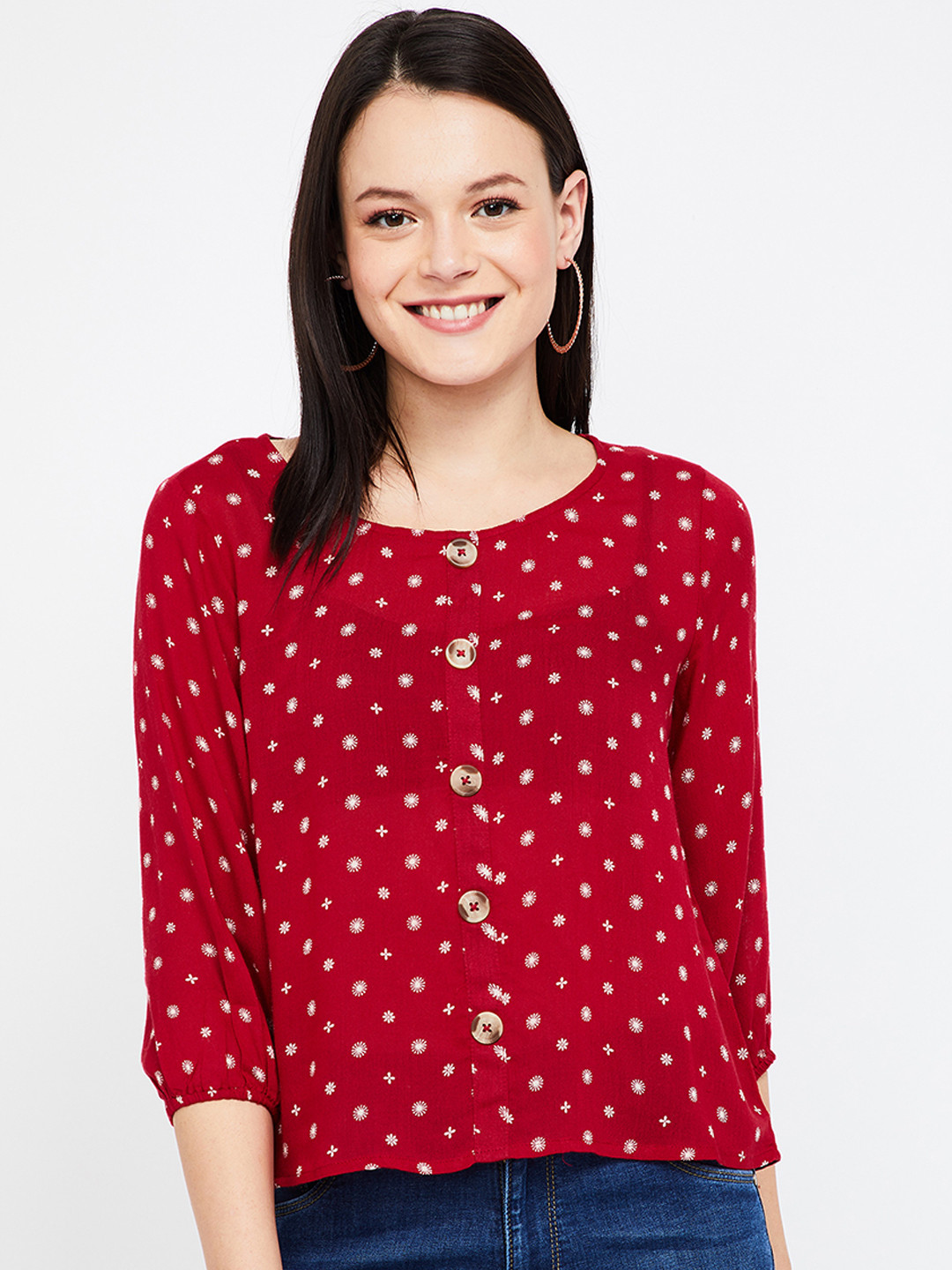 Buy Bossini Women Red & White Printed Top - Tops for Women 11283386 ...