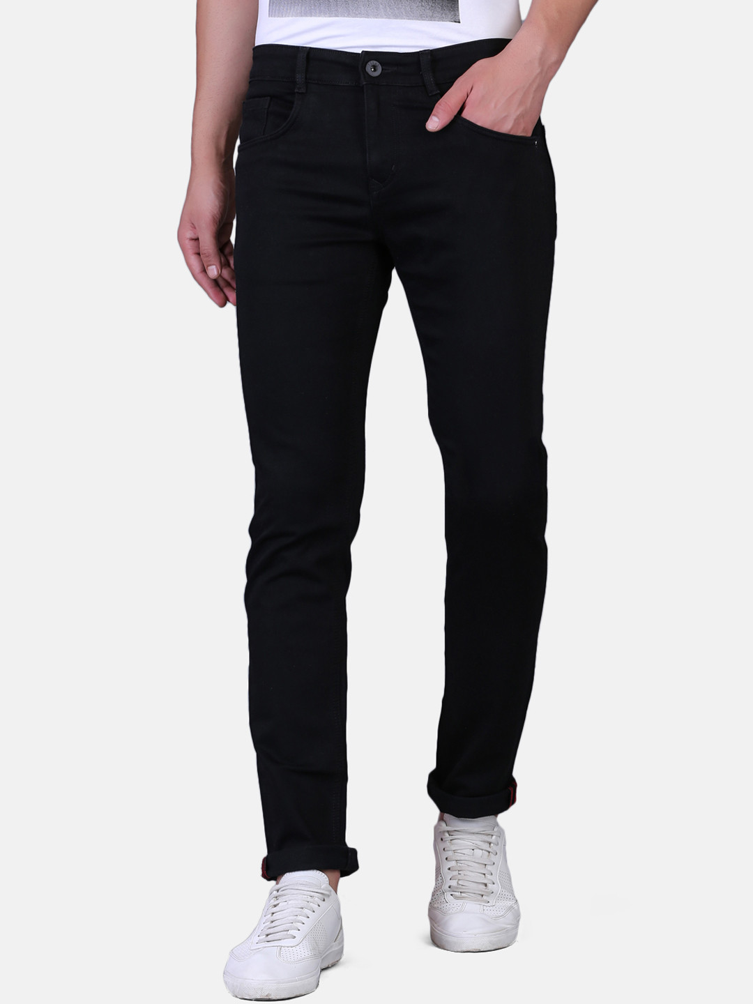 Buy TURMS Men Black Slim Fit Mid Rise Clean Look Stretchable Jeans ...