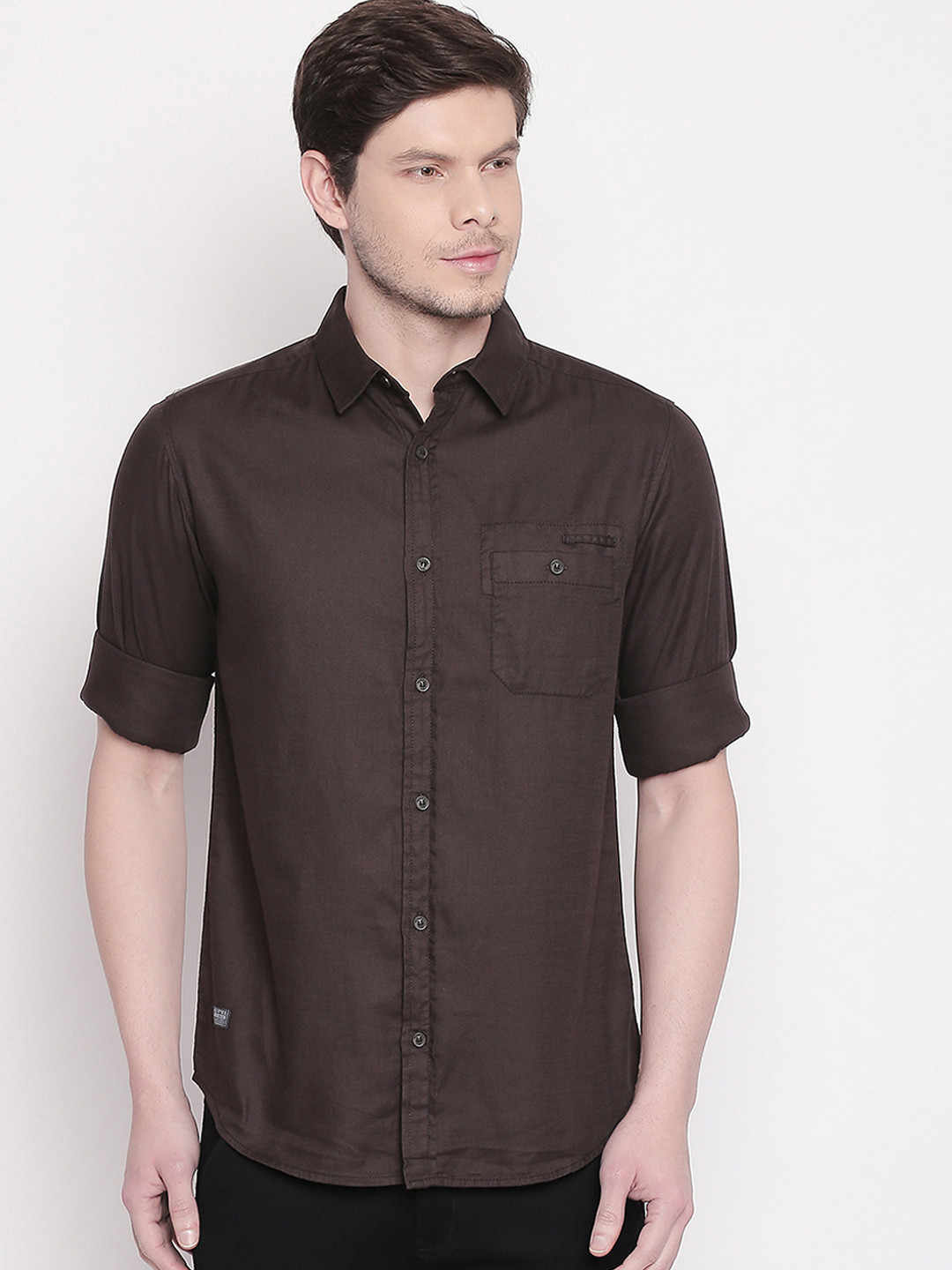 Buy Mufti Men Brown Slim Fit Solid Casual Shirt - Shirts for Men ...