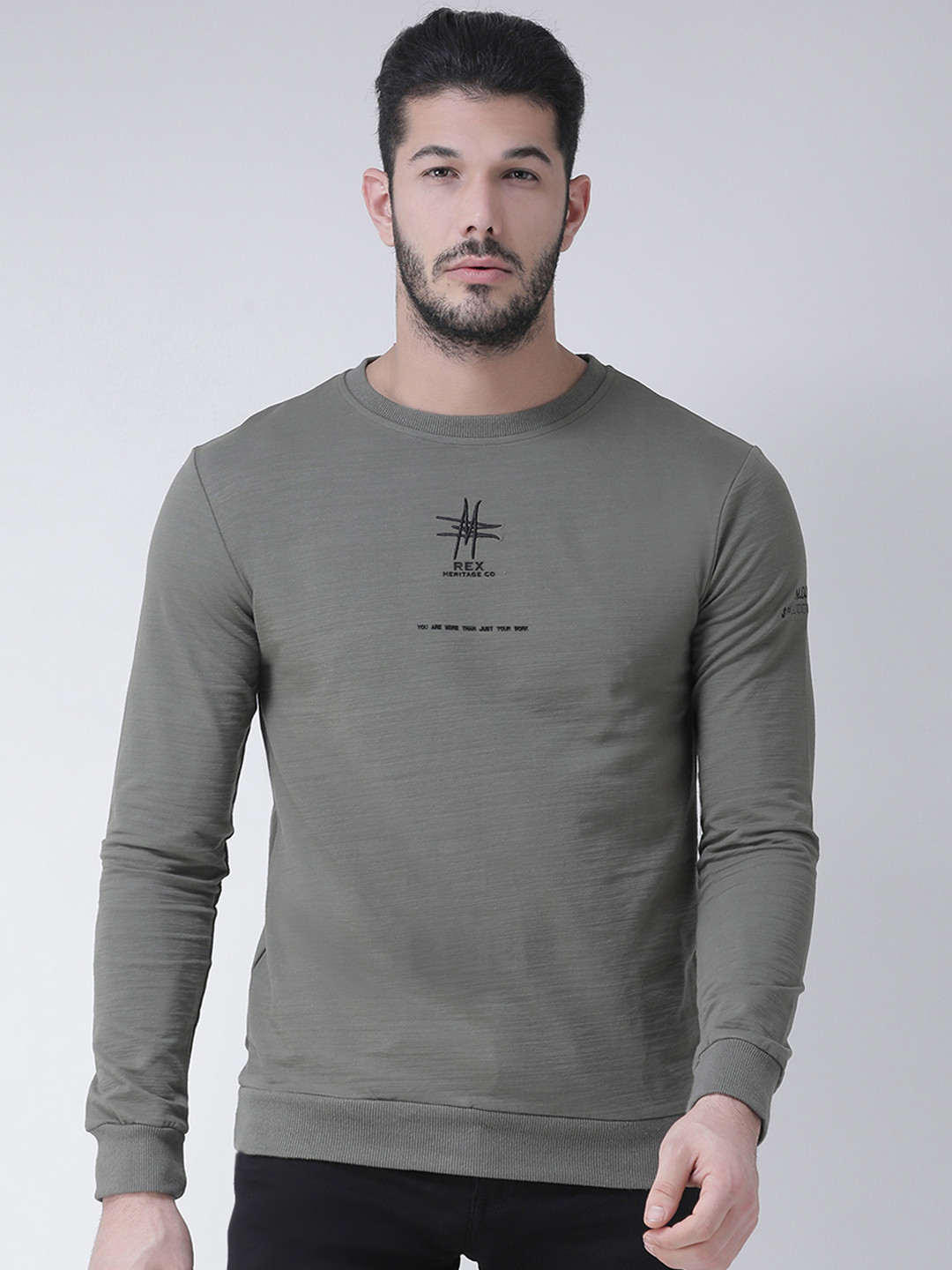 Buy Rex Straut Jeans Men Olive Green Solid Sweatshirt - Sweatshirts for ...