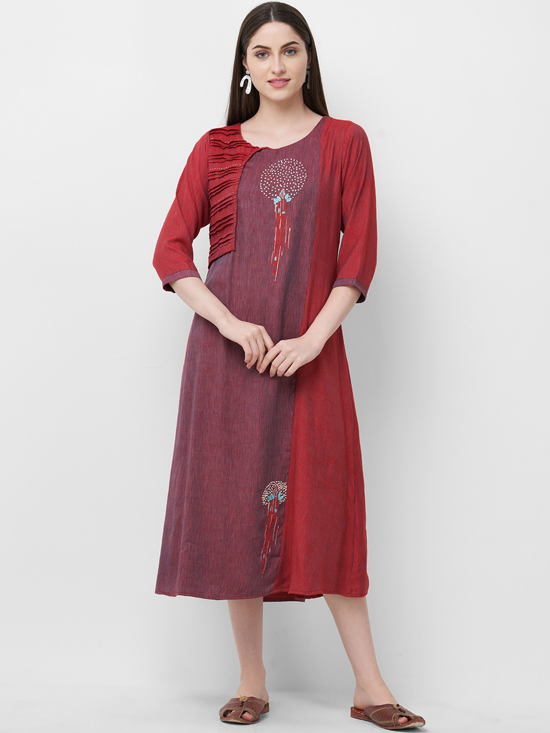 Buy PAYAL Women Red Colourblocked Fit And Flare Dress - Dresses for ...