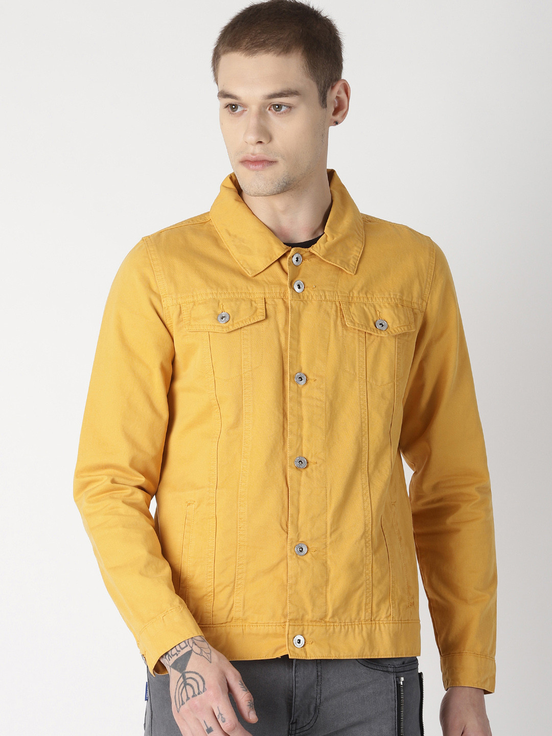 Buy Blue Saint Men Yellow Solid Denim Jacket - Jackets for Men 11297914 ...