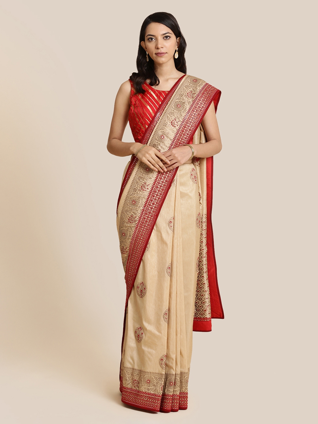 Buy Koskii Gold Toned & Red Brocade Woven Design Saree - Sarees for ... Buy Koskii Gold Toned & Red Brocade Woven Design Saree - Sarees for ...