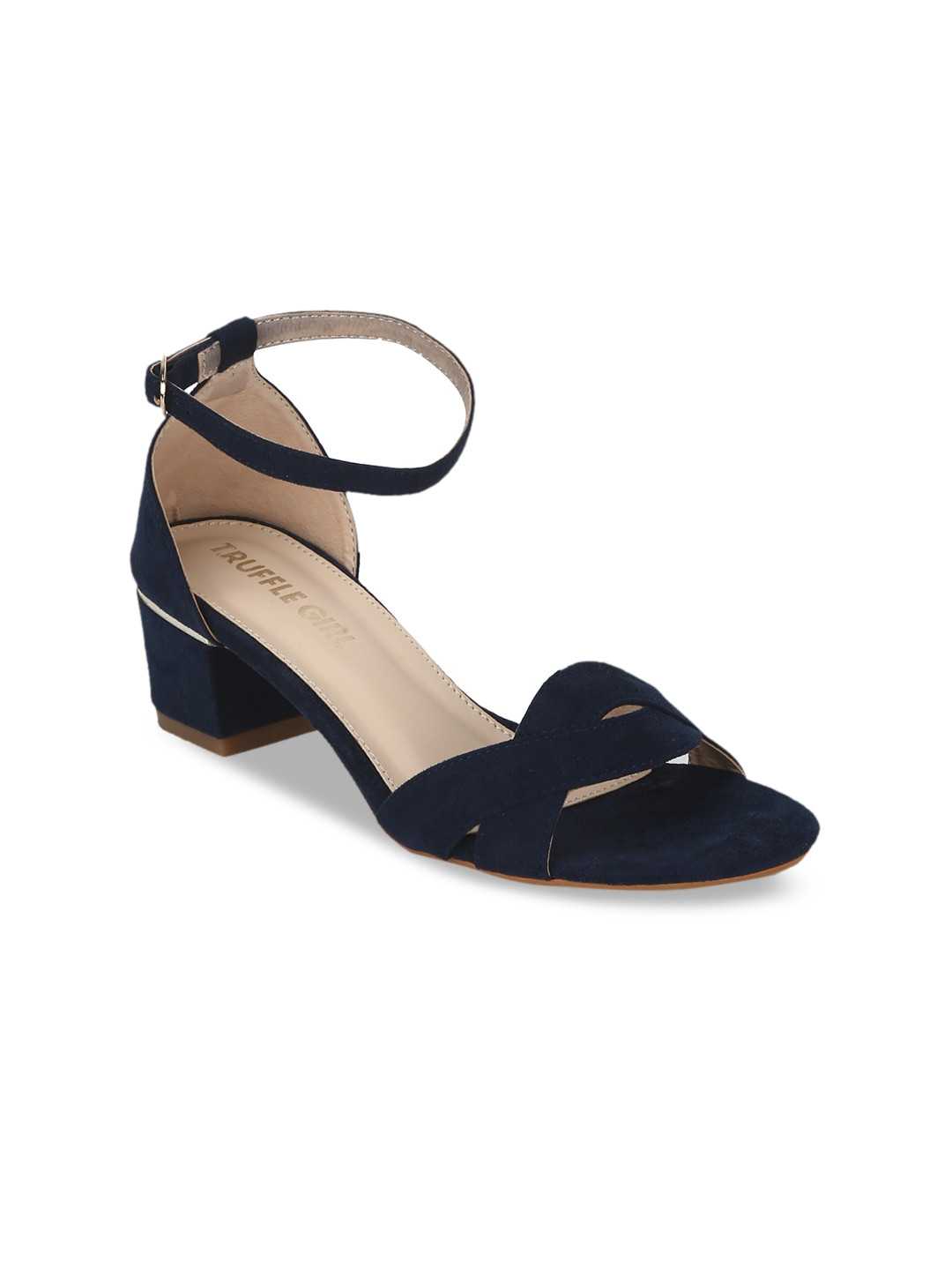 Buy Truffle Collection Women Navy Blue Solid Block Heels - Heels for ...