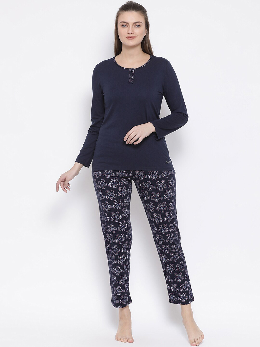 Buy Kanvin Women Navy Blue Solid Night Suit - Night Suits for Women ...