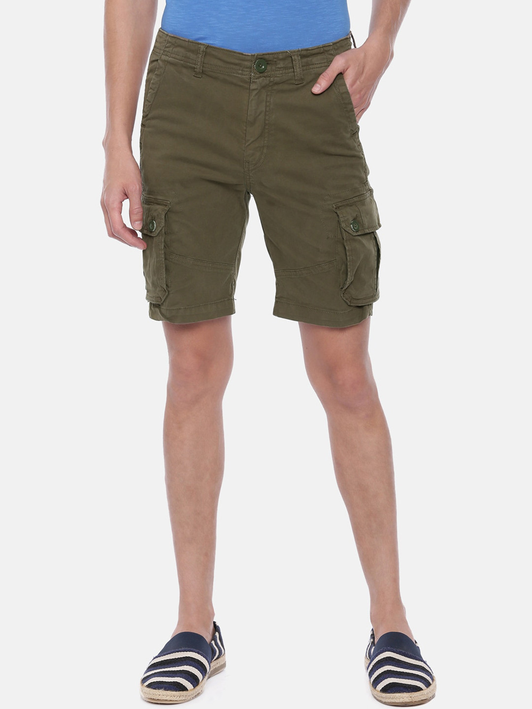 Buy Breakbounce Men Olive Green Solid Slim Fit Cargo Shorts - Shorts ...