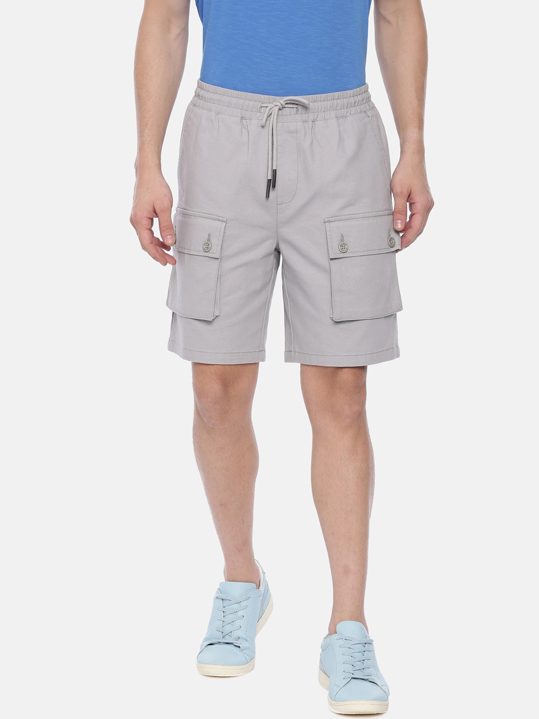Buy Breakbounce Men Grey Solid Slim Fit Cargo Shorts - Shorts for Men ...