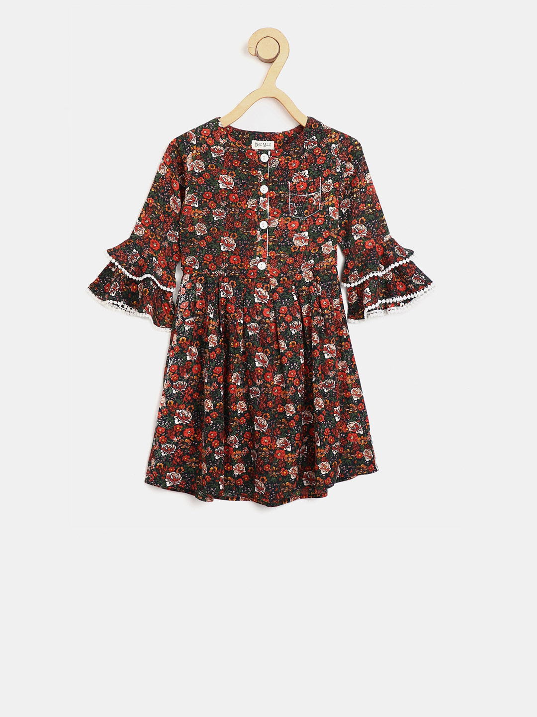 Buy Bella Moda Girls Multicoloured Printed Fit And Flare Dress ...