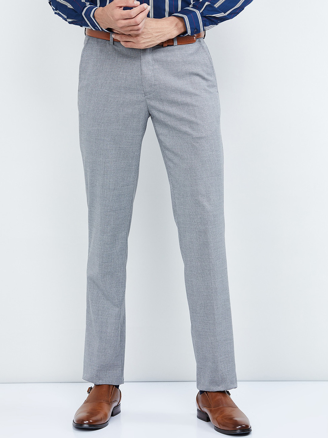 Buy Max Men Grey Regular Fit Solid Formal Trousers - Trousers for Men ...