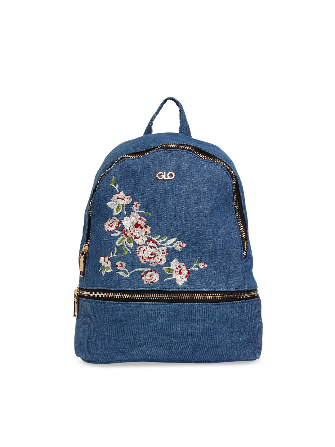 Buy Globus Women Navy Blue & White Floral Embroidered Backpack ...