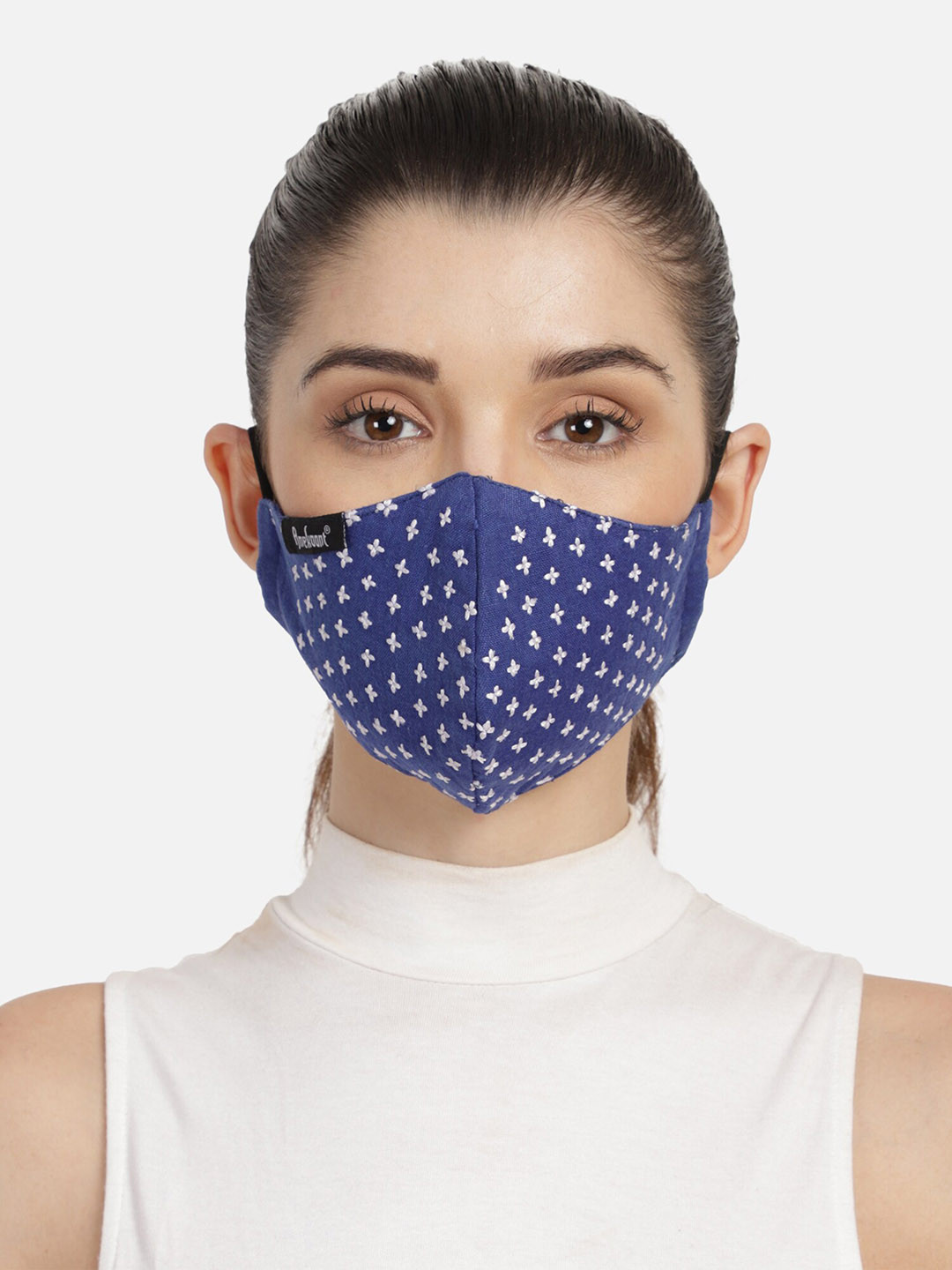Buy Anekaant Women Blue & White Reusable Embroidered 3 Ply Cloth Mask ...