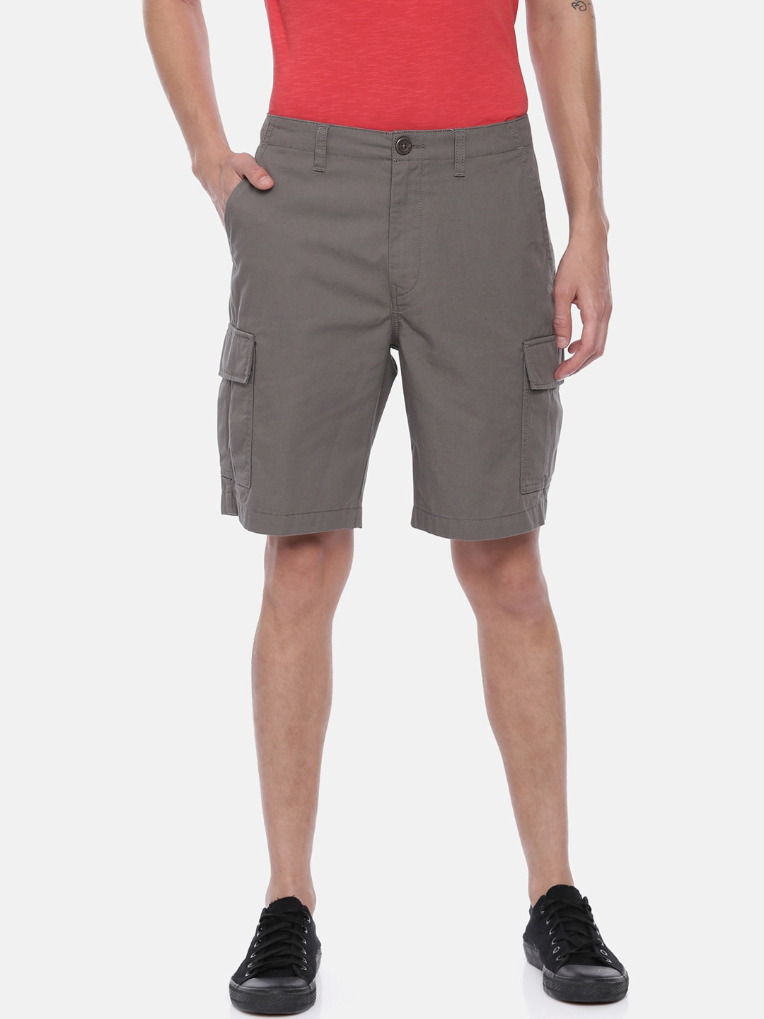 Buy Breakbounce Men Grey Solid Slim Fit Cargo Shorts - Shorts for Men ...
