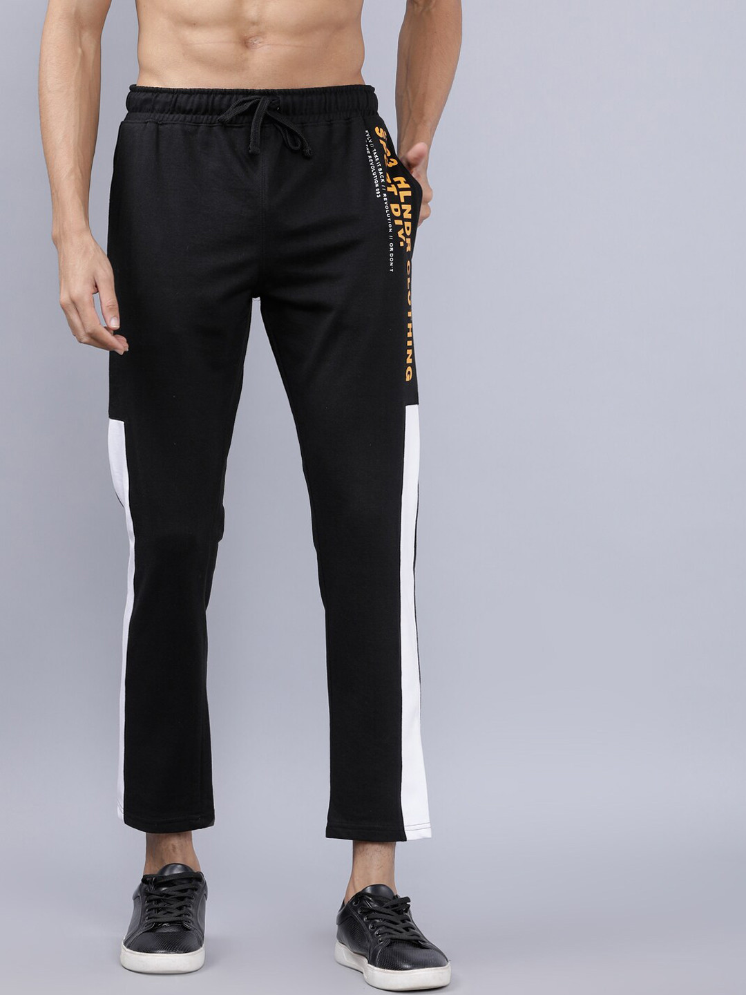 Buy HIGHLANDER Men Black & White Colourblocked Slim Fit Track Pants ...